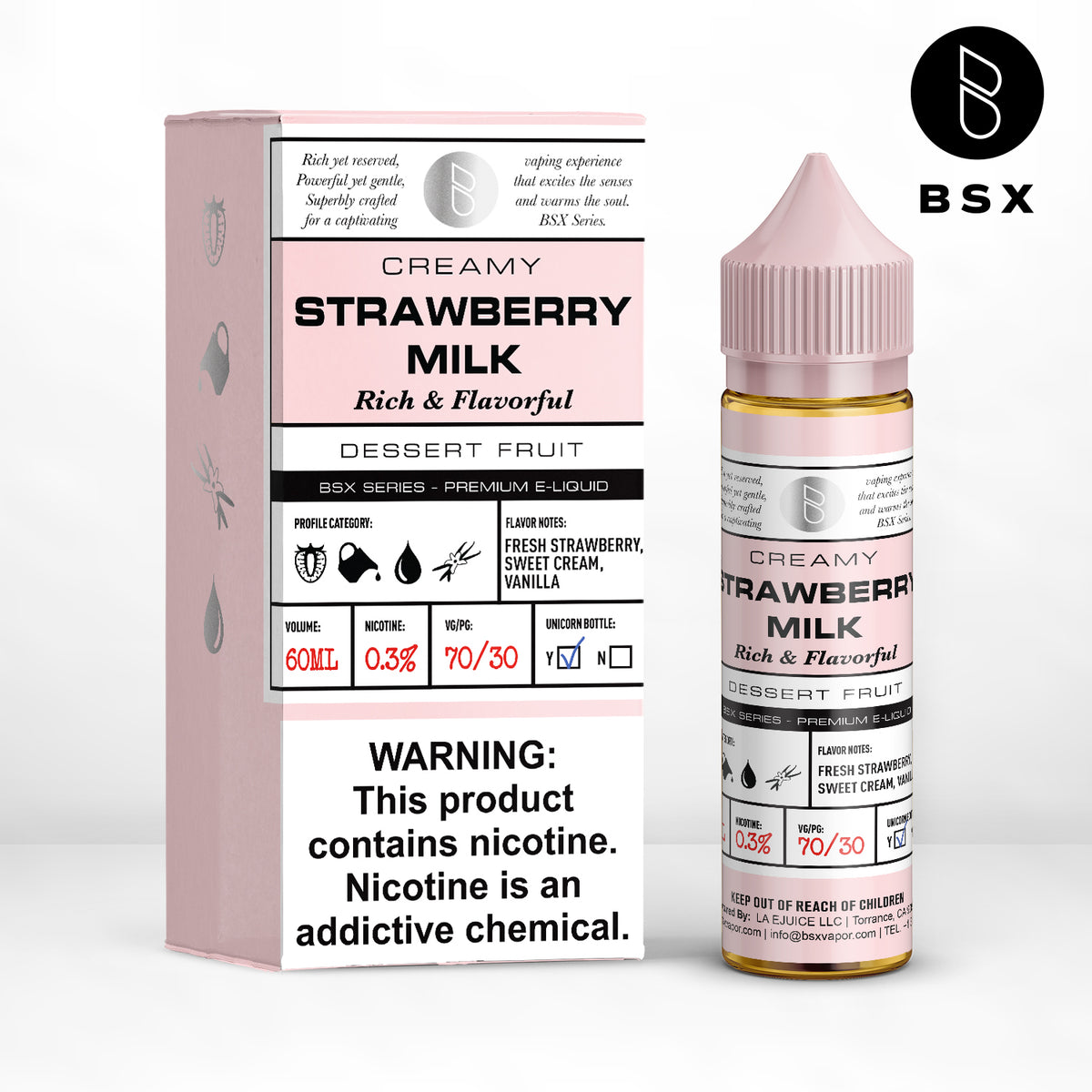 BSX Vapor BSX Series Strawberry Milk E-Liquid – 60mL | Creamy Fruit ...