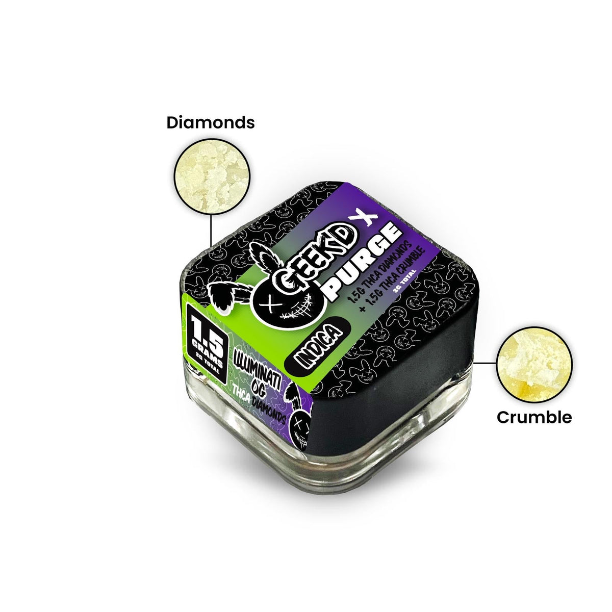 Geek’d x Purge THCa Diamonds + Crumble Dabs | 3g Dual-Compartment Dab ...